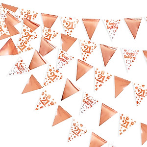 40Ft Rose Gold 21st Happy Birthday Banner Bunting Triangle Flag Pennant Garland for Girls 21st Birthday Decorations Finally Legal Twenty One Birthday Party Sign for Her 21 Birthday Decor Supplies