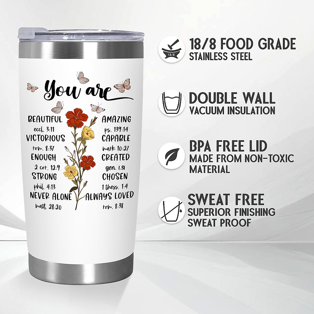 TEEZWONDER Christian Gifts for Women Faith - You Are Stainless Steel Insulated Coffee Tumbler With Lid 20 Oz - Mothers Day Birthday Inspirational Gifts for Women Mom Friends