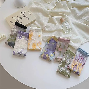 Ballballu Vintage Sheer Socks,Summer Transparent Flower Ankle Socks,Thin Mesh Lace Elastic Jacquard Glass Silk Socks (F-7 Paris)