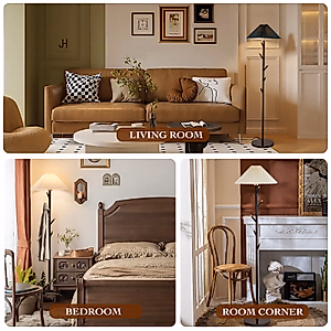 Unique Floor Lamps Modern,Black Simple Floor Lamp with Coat Rack,Tree LED standing lamp ,Lamparas De Pie Para Sala for Living Room Office or Bedroom - Includes Two Pleated Lampshades (Beige+Green)