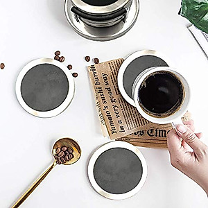 Coasters for Drinks Leather Coasters with Holder for Wooden Table Coaster with Silver Metal Ring for Drinks Absorbent House Warming Presents for Women Funny Farmhouse for Bar Table Set of 6