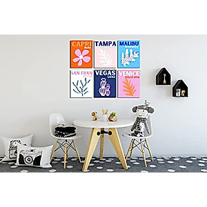 HOSUM ART Preppy Room Decor Aesthetic Hot Travel Canvas Wall Art for Teen Girls Bedroom Pink College Dorm Room Posters Trendy Wall Decor - Set of 6 8x10in (UNFRAMED)