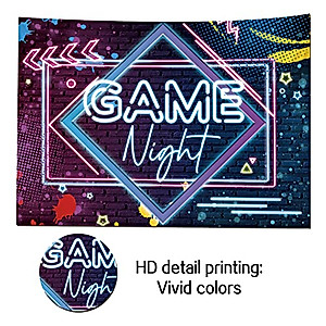 Game Night Theme Photography Backdrops Glow Neon Photo Background 5x3ft for Game On Birthday Party Decor Sleepover Slumber Prom Gaming Party Cake Table Decor Photobooth Supplies