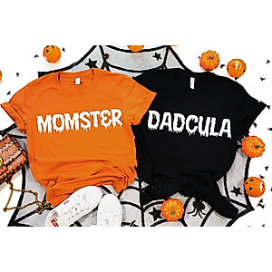 Halloween Parent Shirt, Momster and Dadcula Couples Tee, Halloween Gift for Mom and Dad, Funny Creative Outfit T-Shirt, Gift for Parent, Halloween Party Gift from Children
