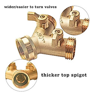 Xiny Tool Brass Garden Hose Splitter (2 Way), Solid Brass Hose Y Splitter 2 Valves with 2 Extra Rubber Washers