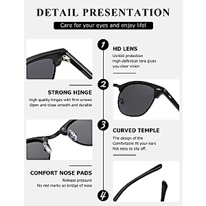 AEVOGUE Polarized Sunglasses For Women And Men Semi Rimless Frame Retro Sun Glasses AE0369 (All Black)