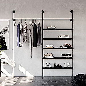 pamo industrial pipe clothing rack - FRIDA - clothes rack for wardrobe, bedroom and as walk-in closet system. Sturdy clothing racks for hanging clothes I wall mounted heavy duty clothes rack