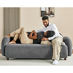 PaPaJet 3 Seater Sofa, Modern Couch with Soft Boucle Upholstered, Comfy Cloud Sofa Couch for Living Room Home Office Sherpa Grey Curved Couch