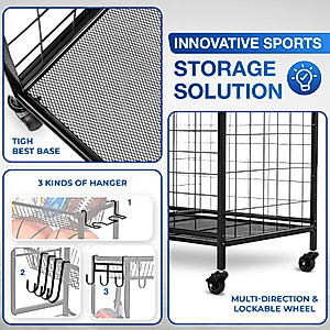 Yes4All Garage Sports Equipment Organizer, Garage Ball Storage, Rolling Ball Storage for Indoor/Outdoor Use, Steel, Black