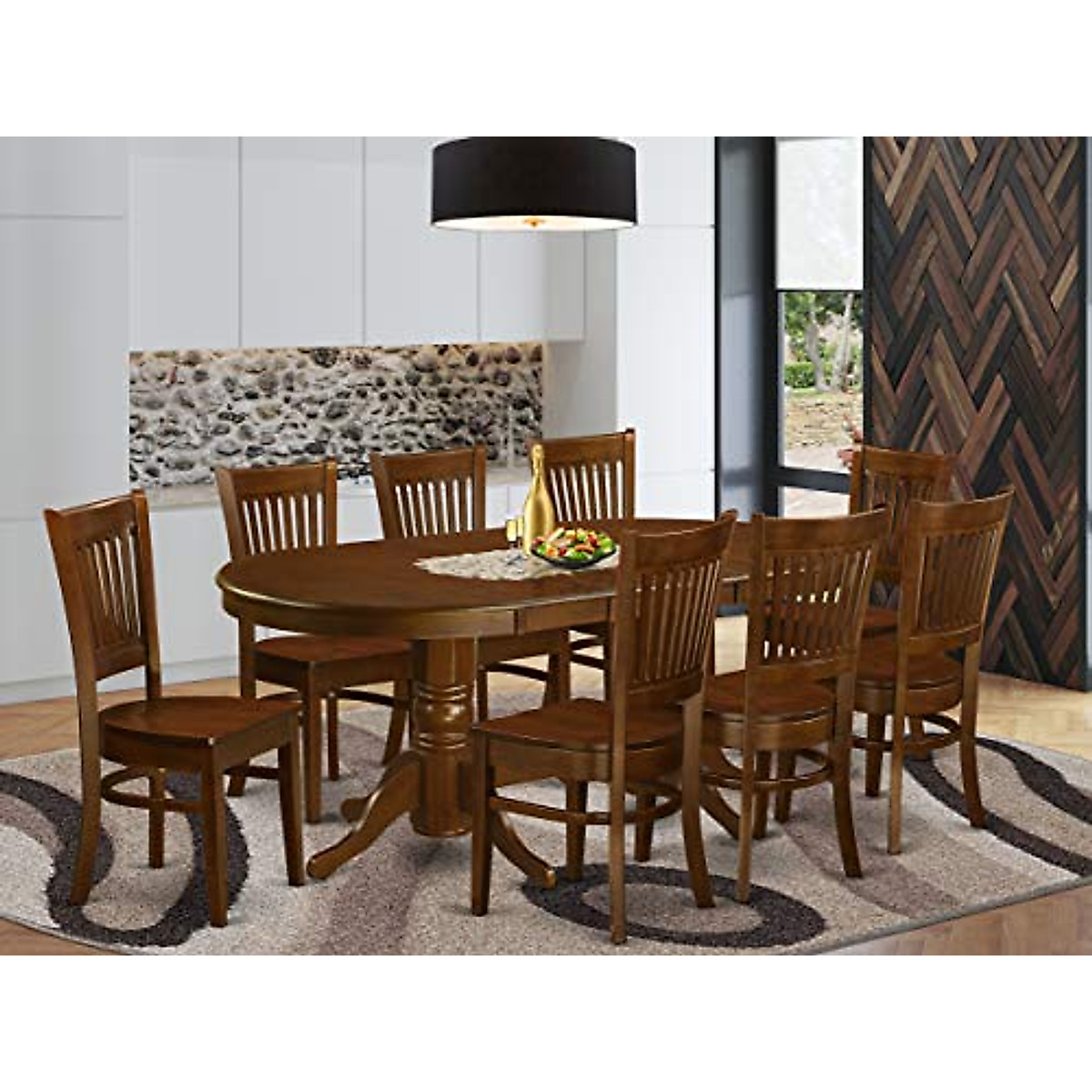EAST WEST FURNITURE 9 Pc Dining room set for 8 Dining Table with Leaf and 8 Kitchen Dining Chairs