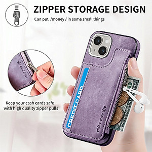 Wallet Case for iPhone 13 6.1 inch with MagSafe Magnetic RFID Blocking and Credit Card Holder Kickstand Wireless Charging Leather Zipper Phone Cover for iPhone13 5G i i-Phone i13 iPhone13case Purple