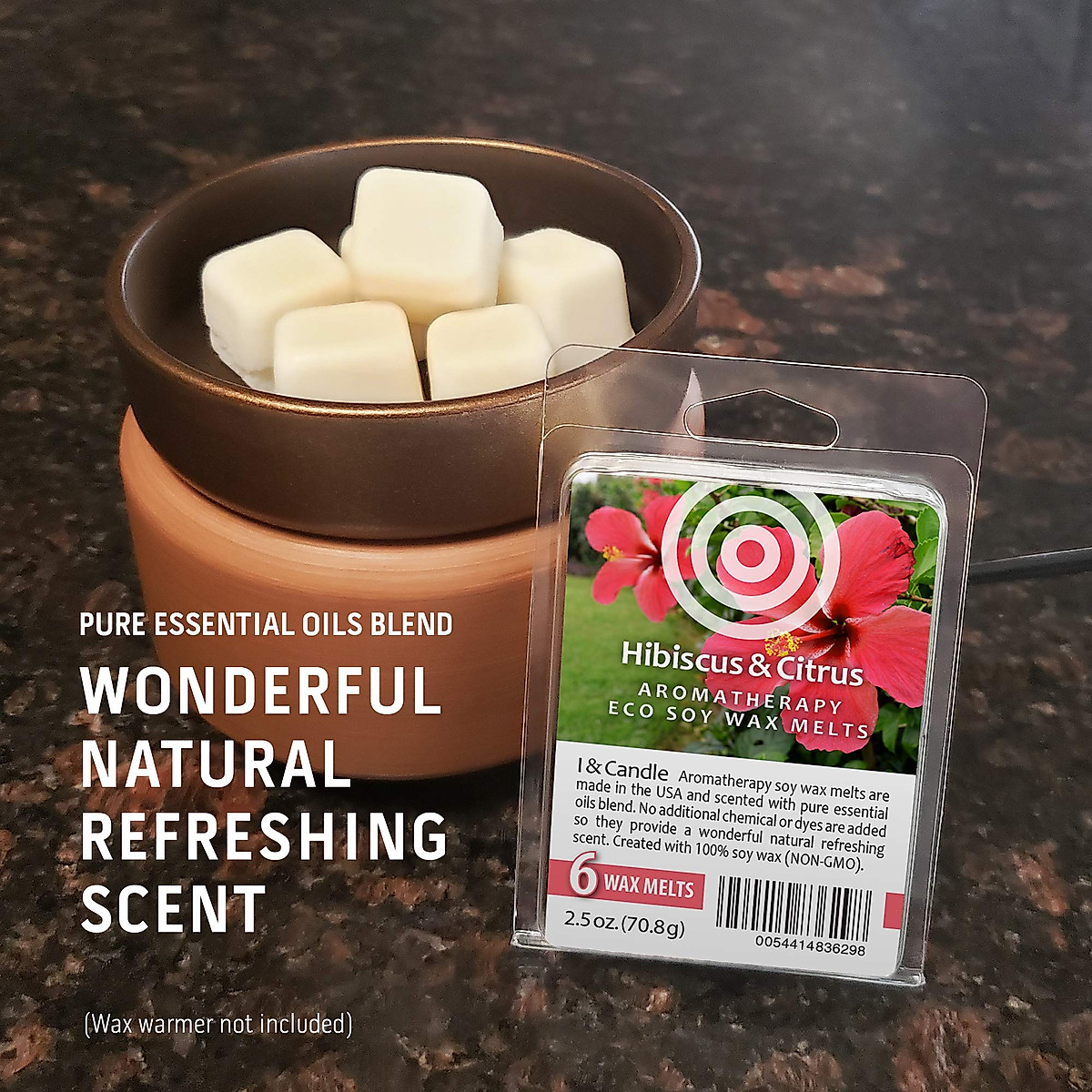 I & Candle, (Set of 4) Eucalyptus / Hibiscus & Citrus / Rose & Lavender / Rosemary & Mint Aromatherapy Wax Melts. 100% Soy Wax Non-GMO. Made in the USA