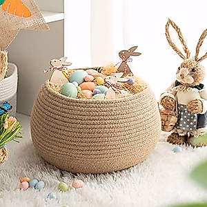 Goodpick Cute Round Basket - Cotton Rope Jute Baskets in Living Room Woven Towel Basket Bedroom Storage Bakset for Children Corner Plant Basket Indoor, Jute, 10"D x 8.3"H