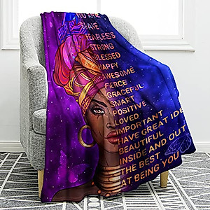 Jekeno African American Black Girl Lady Blanket Birthday for Women Kids Inspiring Positive Quotes Purple Presents Home Bedroom Decor Soft Cozy Plush Throw Blankets Colorful 50"x60"