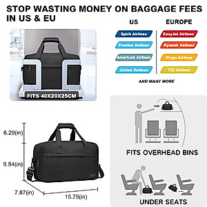 Kono Travel Duffel Bag 20L Under Seat Carry-on Bag Sports Tote Gym Bag Weekender Overnight Bags 15.75"x9.84"x7.87" Black