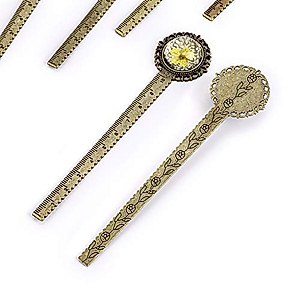 OwnMy 6 Pcs of Metal Bookmark Ruler, Bronze Book Mark Retro Bookmark with Vintage Dried Flower, Bookmark for Student, Kids, Teacher, Book Club (Cherry Blossoms)