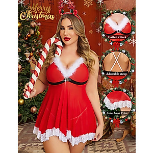 Avidlove Plus Size Santa Christmas Lingerie for Women Floral Lace Chemises Sleepwear