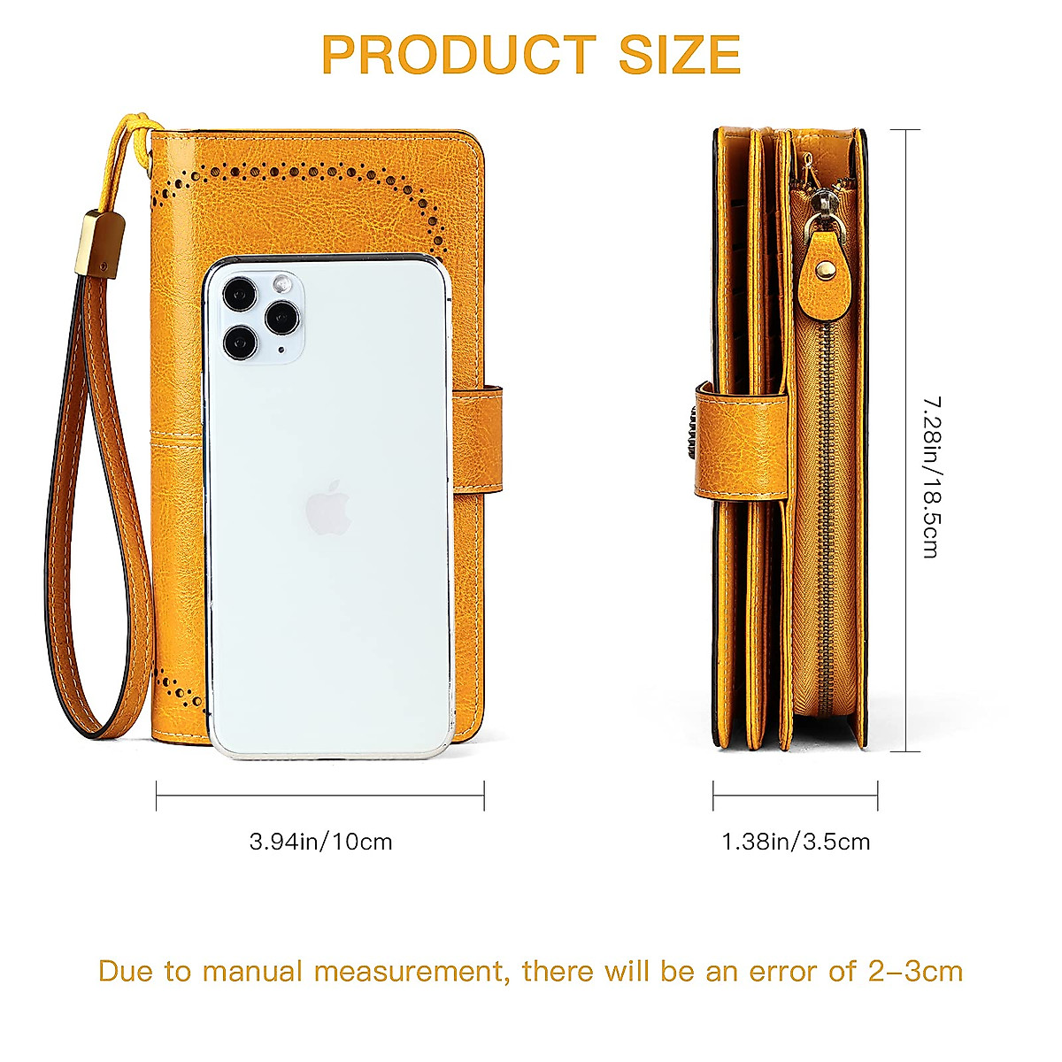 Seammer Womens Genuine Leather Wallets Large Capacity RFID Blocking Credit Card Holder Ladies Wristlet Purse (Yellow)