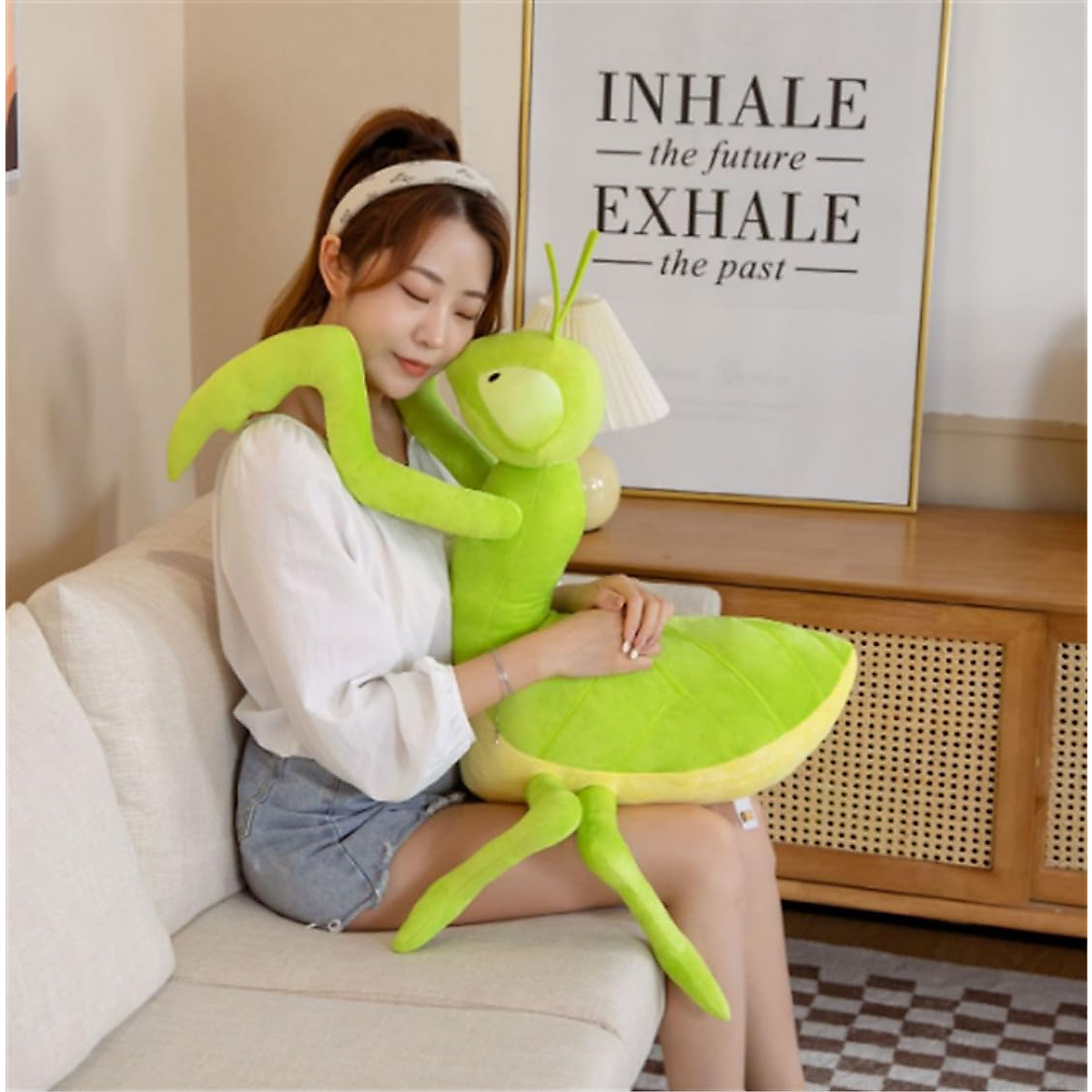 Skyseen Praying Mantis Pillow Mantis Animal Insect Shaped Throw Pillow for Home Decoration 27.6"