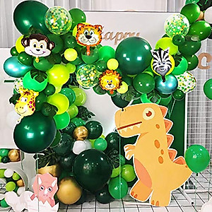 Jungle Party Balloons Garland Kit - 110pcs Latex Balloons Animal Foil Confetti Balloon Arch Palm Leaves Set for Jungle Theme Baby Shower Party Decorations, Safari Woodland Birthday Party Supplies