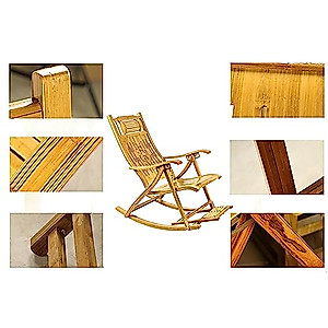 EROOLU Outdoor Lounger Chair, Elderly Balcony Rocking Chair Lazy Person Folding Rocking Chair Adult Rattan Chair Bamboo Rocking Chair Recliner