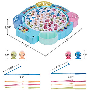 Magnetic Fishing Game Toys, Rotating Board Game with Music Including 45 Fishes and 8 Fishing Poles, Party Game Toys for Kids Age 3 4 5 6 7 and Up