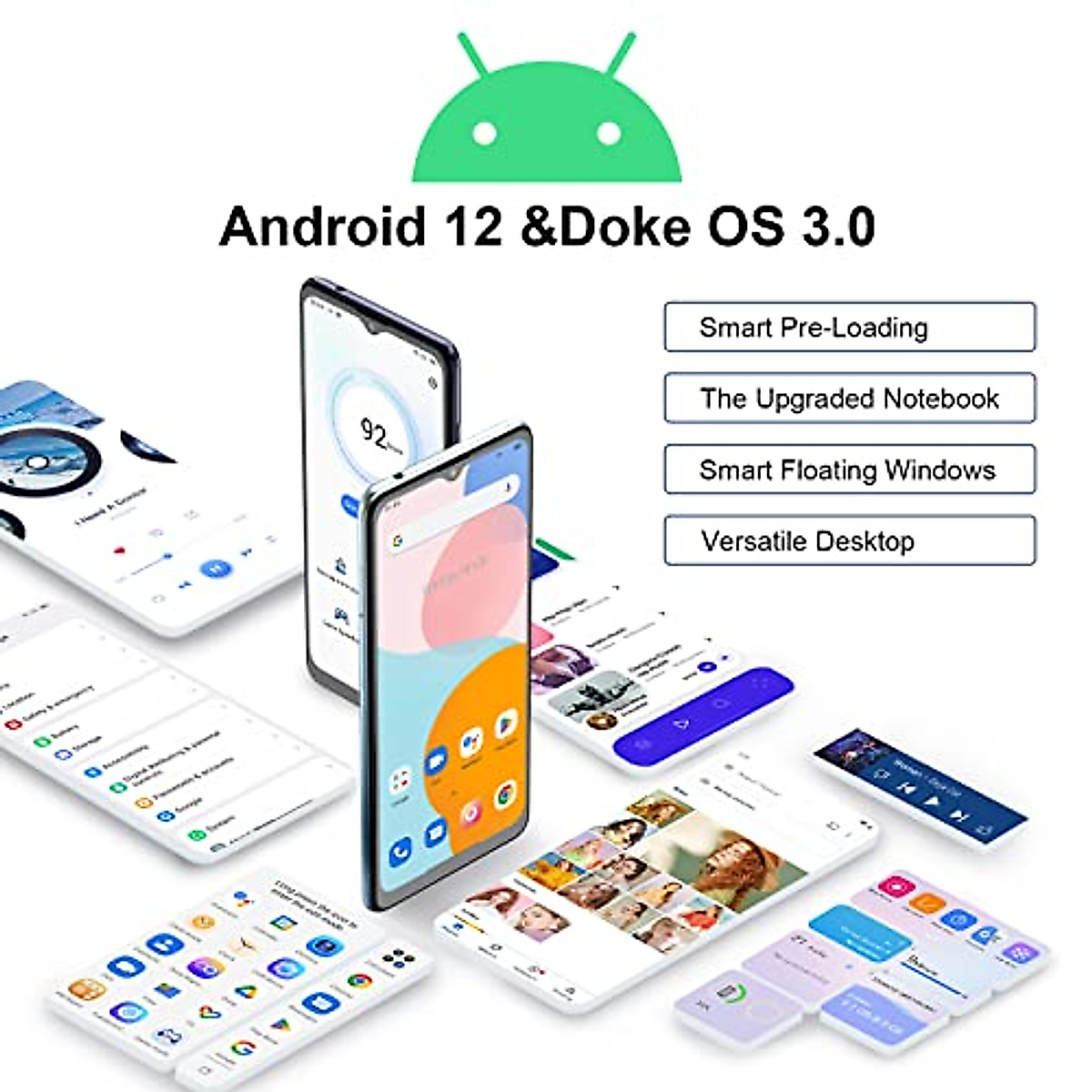 Blackview Unlocked Smart Phones A53, 7GB+32GB 1TB TF, 5080mAh Battery+OTG, Android 12, 6.52 inch HD+,4G Dual SIM, Face ID, GPS, 12MP Camera, 3.5mm Jack, Android Cell Phone Unlocked Smartphone|Grey…