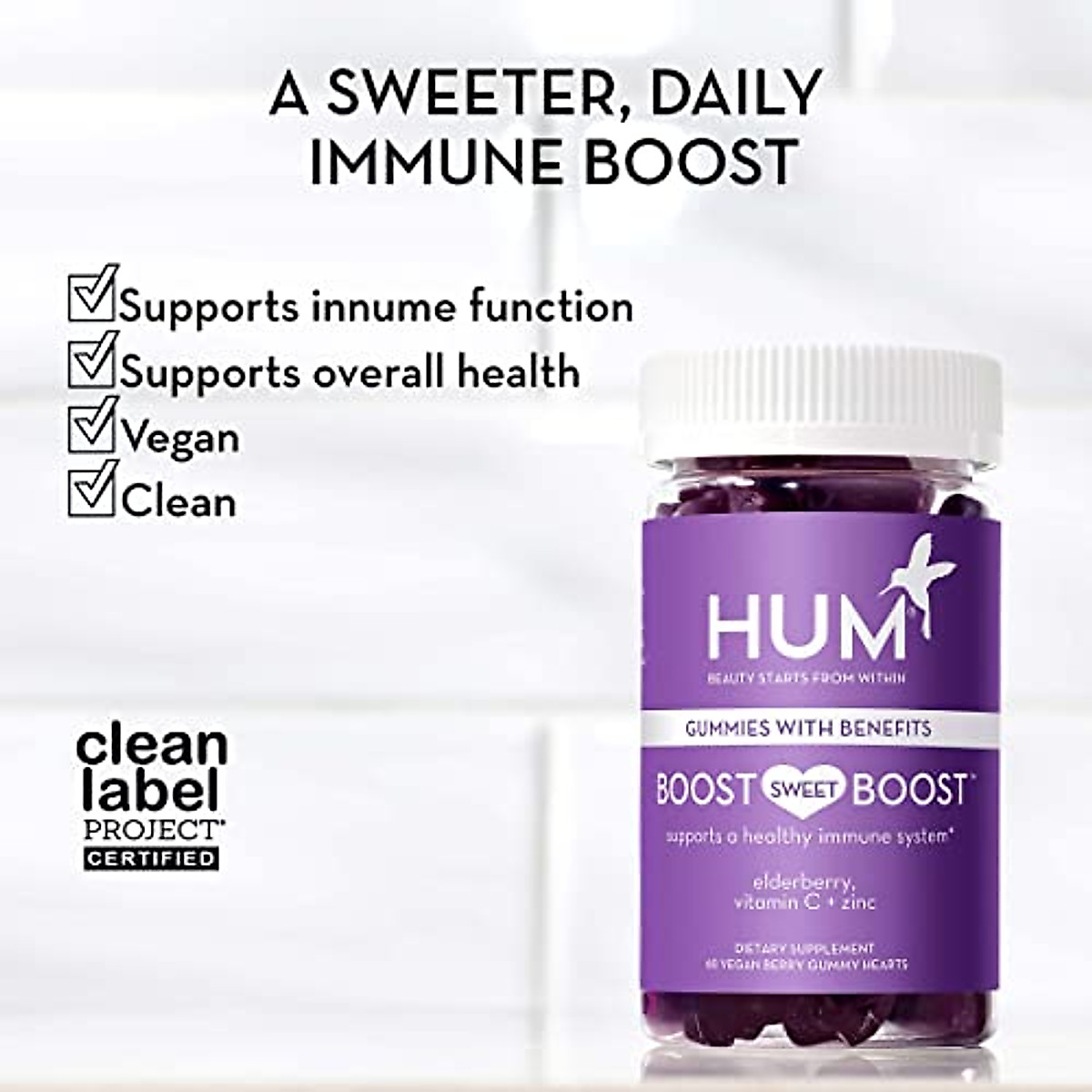 HUM Boost Sweet Boost - Immune Support Gummies with Vitamin C, Zinc & Elderberry - Elderberry Gummies for Immune System Support & General Wellness (60 Vegan Gummies)