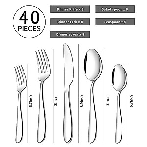 40-piece Silverware Set for 8, Stainless Steel Flatware Cutlery Set, Kitchen Utensil Tableware sets Include Spoon, Fork & Knife for Home, Dishwasher Safe