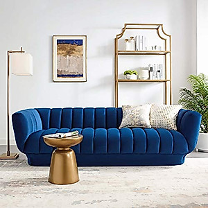 Modway Entertain Vertical Channel Tufted Performance Velvet Sofa Couch in Navy