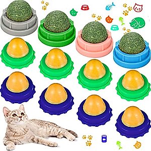 Skylety 12 Pieces Catnip Balls for Cats Wall and Cat Snacks Candy Silvervine Catnip Wall Balls Cat Snack Licking Sugar Ball Cat Treats Catnip Candy Treats Lickable Candy Cat Edible Chew Toy
