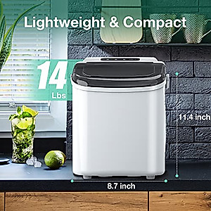 Ice Maker Countertop, Fast Ice Making in 6 Mins 9 Bullet-Shaped Ice, 26.5lbs/24Hrs, Portable Ice Maker Machine with Self-Cleaning, Ice Scoop, Ice Bags and Basket, for Home/Kitchen/Office/Bar/Party