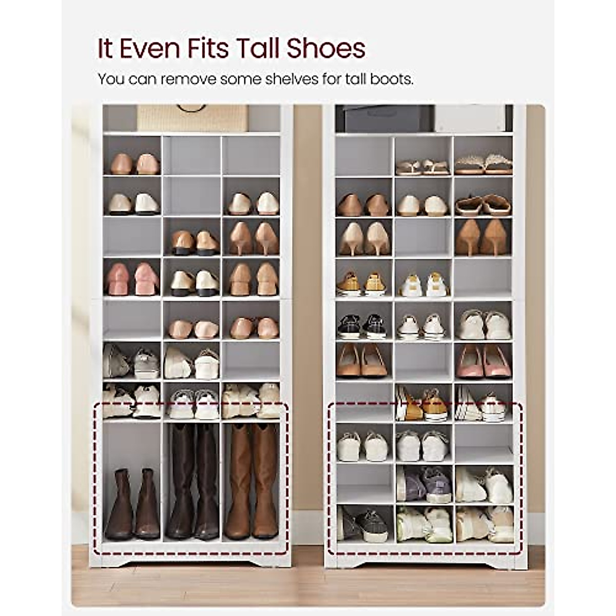 VASAGLE Shoe Storage Cabinet, 10 Tier Shoe Rack Organizer, Holds Up to 30 Pairs of Shoes, for Entryway Bedroom, 12.6 x 24.8 x 73.6 Inches, White ULBS273T14