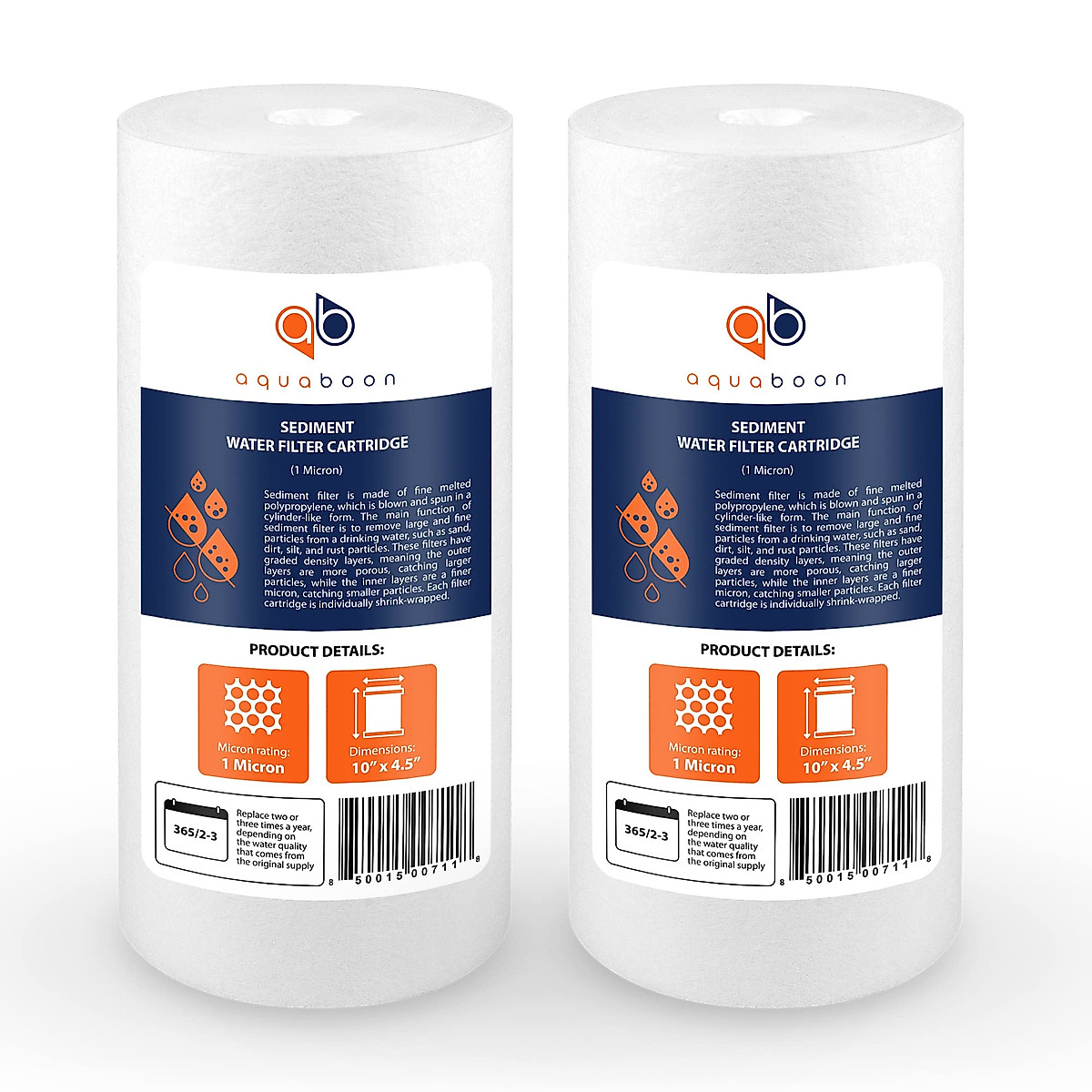 Aquaboon 2-Pack of 1 Micron 10" Sediment Water Filter Replacement Cartridge & Aquaboon 2-Pack Coconut Shell Water Filter Cartridge | Universal Whole House 1 Micron 10 inch Cartridges