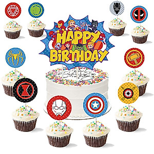 Birthday Party Supplies, Birthday Decorations for Boys Kits Include Birthday Banner, Balloons, Cake Toppers, Gold Flat Ribbon