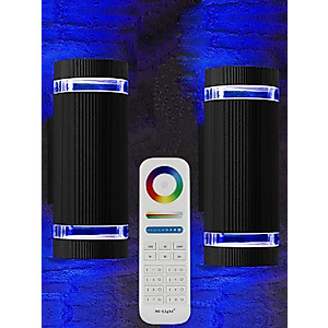 rosykite RGB Color Changing Lighting LED Double Up and Down Outdoor Wall Light 12W 1200lm,White Temperature 2700k- 6500k RGB+CCT 9 Modes Exterior Wall Lighting-ETL Listed (2 Pack)