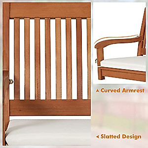 Happygrill Hanging Porch Swing 2-Seat Wooden Swing Bench with Cushion and Hanging Ropes, Outdoor Patio Swing for Garden and Backyard