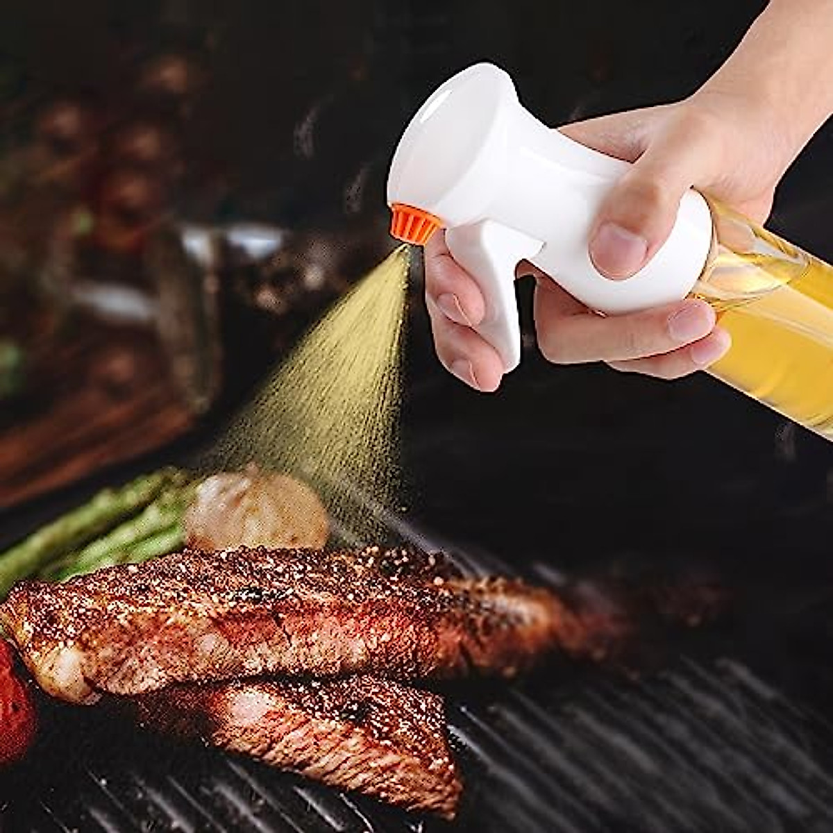 Calicage Olive Oil Sprayer for Cooking 230ml Glass Oil Spray Bottle for Kitchen Reusable Food Grade Oil Mister Spray Bottle for Air Fryer,Salad Making,Baking,BBQ (White)