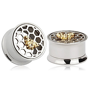 KUBOOZ(1 Pair Bee-honeycomb Ear Plugs Tunnels Gauges Stretcher Piercings