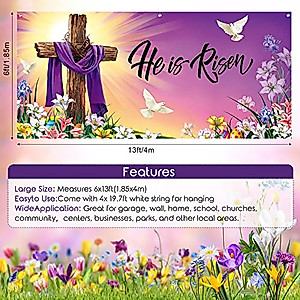 Outdoor Easter Garage Door Banner Cover He is Risen Backdrop Easter Decorations Extra Large Jesus Cross Religious Banner Background for Spring Home Outdoor Indoor Easter Party Supplies 6.1 x 13 ft