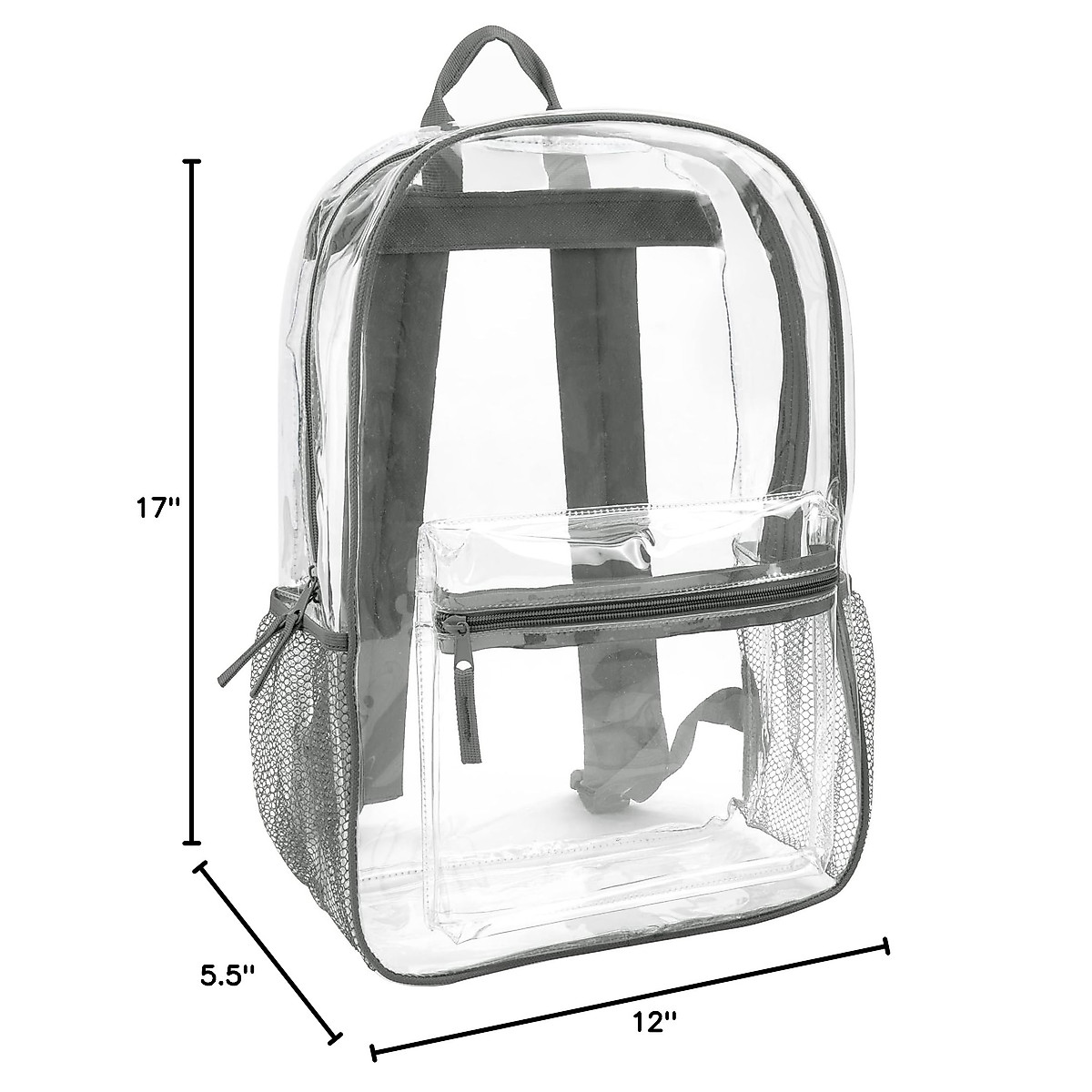 Clear Backpack With Reinforced Straps For Security & Sporting Events (Gray)
