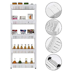 Laundry Room Organizer, Mobile Shelving Unit Organizer with 5 Large Storage Baskets, Gap Storage Slim Slide Out Pantry Storage Rack for Narrow Spaces/B-White/5 Tier Slim