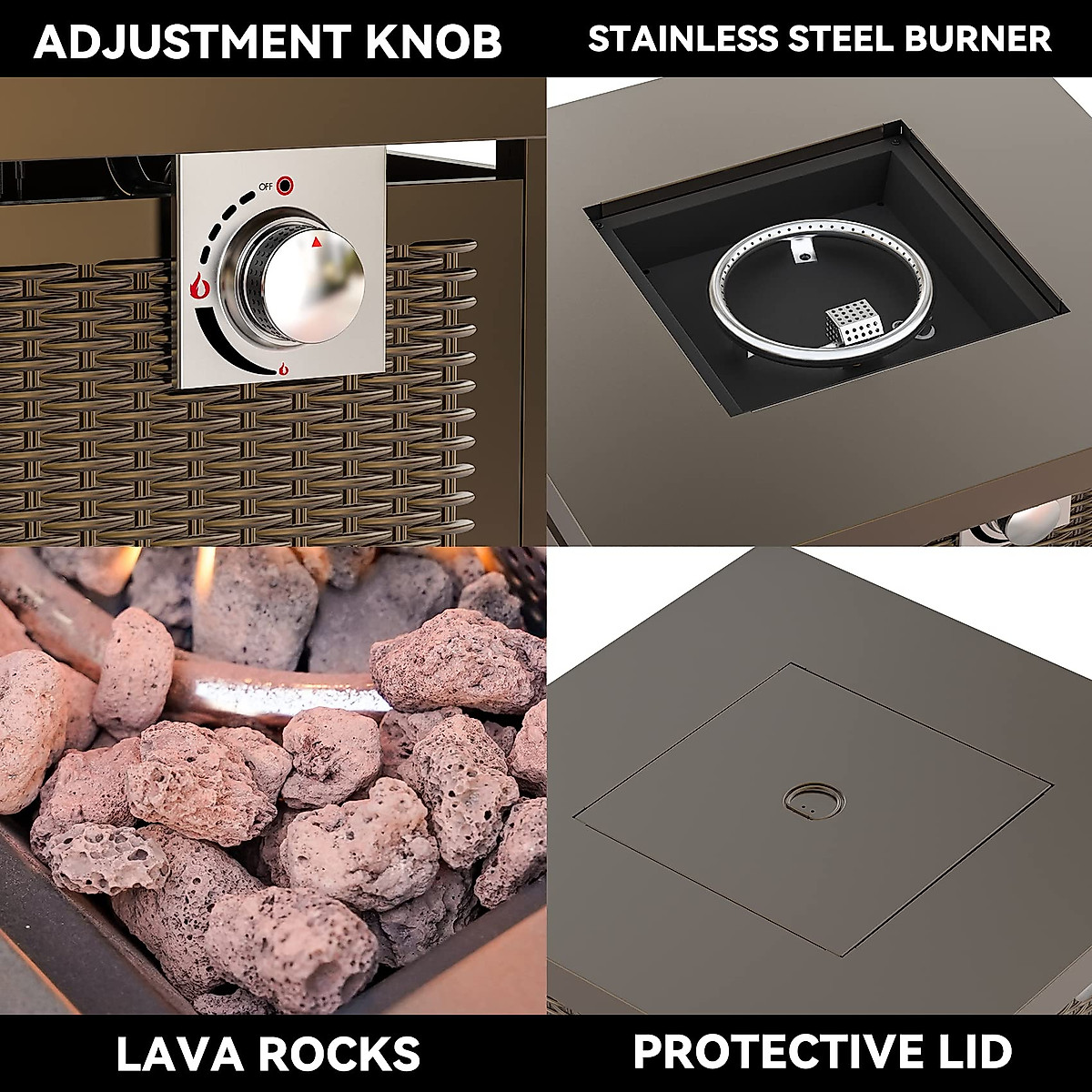 Propane Fire Table, Outdoor Fire Pit Table with Lid and Lava Rock, 28" Large Fireplace with Auto-Ignition 50000 BTU, Gas Fire Pits for Patio Garden Backyard, Brown