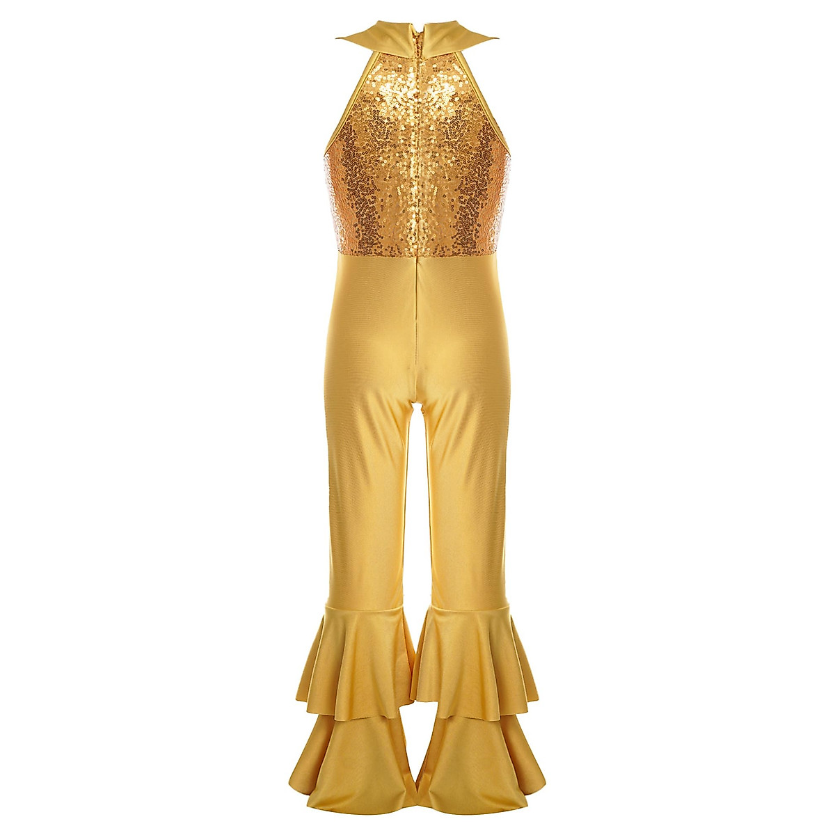 Aislor Girls Sequins Metallic One Piece Full Body Tank Unitard Zipper Back Bodysuit Dance Gymnastics Leotard Jumpsuit Gold 8 Years