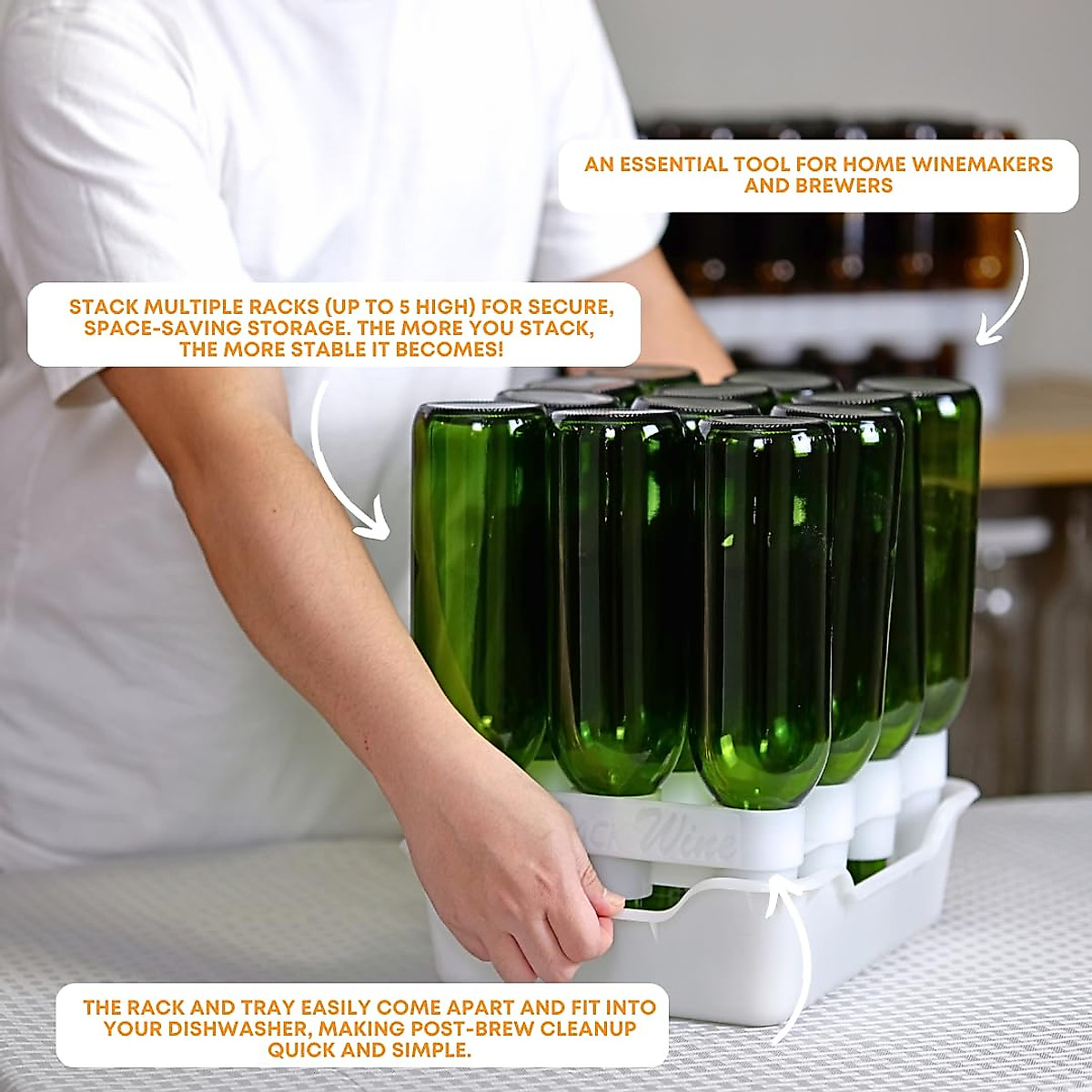 FastFerment Racks & 1 Drip Beer Bottle Cleaning, Drying and sanitizing, FastRack12 One Rack & One Tray, White