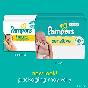 Pampers Sensitive Baby Wipes, Water Based, Hypoallergenic and Unscented, 3 Refill Packs (192 Wipes Total) [Packaging May Vary]