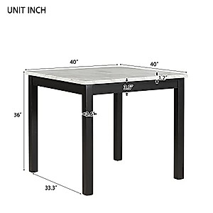 Dining Table Set of 5, Kitchen Chairs Table Set with 1 Faux Marble Dining Rectangular Table & 4 Velvet Upholstered-Seat Dining Chairs, Counter Height Chairs Table Set for Dinette Living Room, Gray