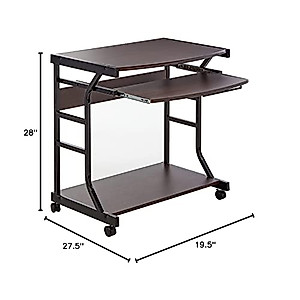 Target Marketing Systems Berkeley Mobile Desk with Pull Out Keyboard Tray and Lockable Wheels, Modern Rolling Laptop Table Ideal for Working from Home, 27.5", Espresso
