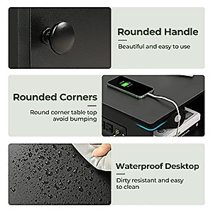 EPHEX Set of 2 End Table with USB Ports & Power Outlets, Black Nightstand with Charging Station, Side Table with Storage Cabinet for Home Office