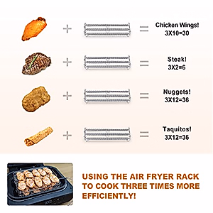 AIEVE Air Fryer Rack Compatible with Ninja Foodi Grill XL Air Fryer, 304 Stainless Steel Multi-Layer Dehydrator Rack Toast Rack Air Fryer Accessories Compatible with Ninja FG551 IG601 IG651 Air Fryer Indoor Grill